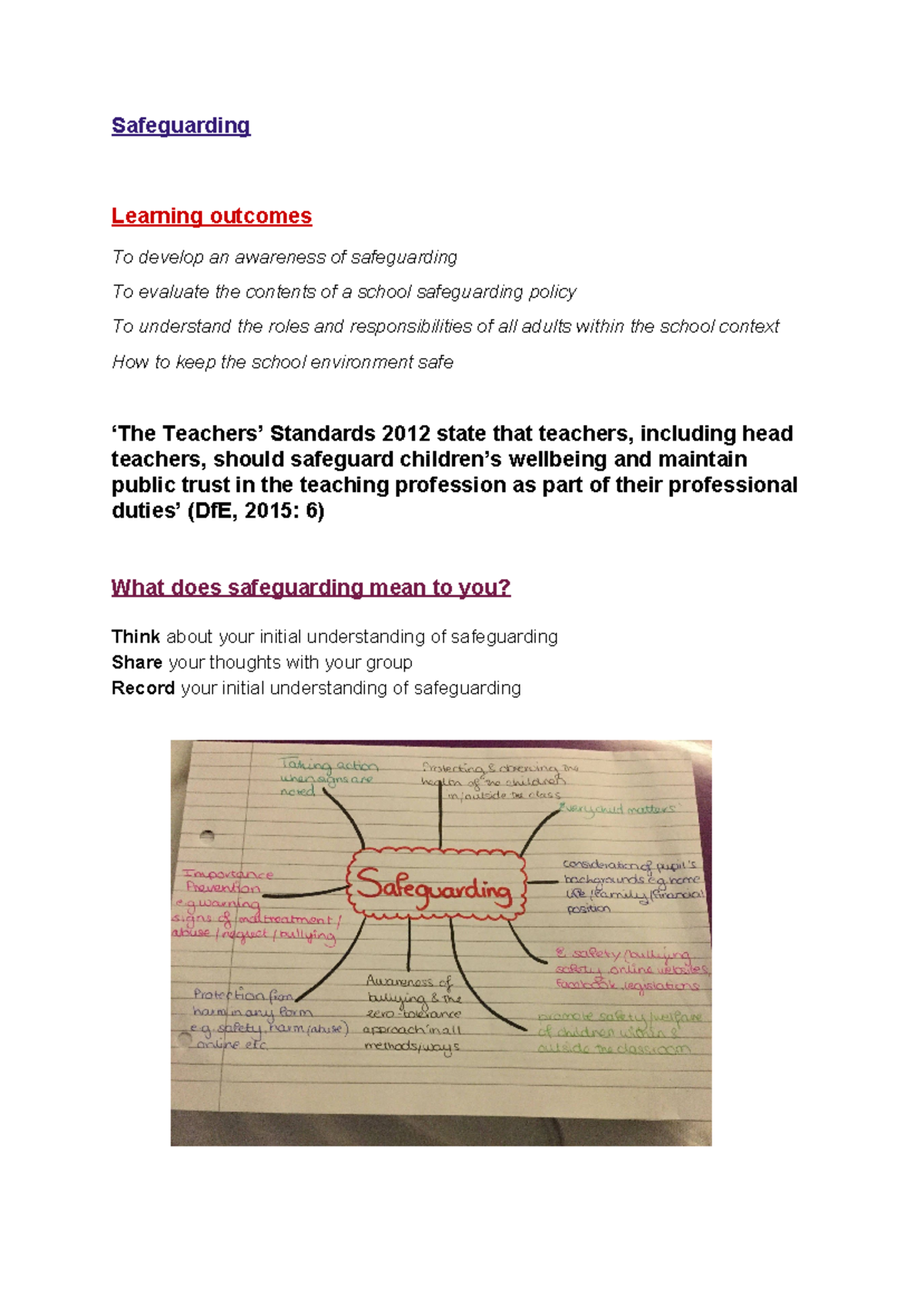 Safe Guarding seminar (Year 1) - Safeguarding Learning outcomes To ...
