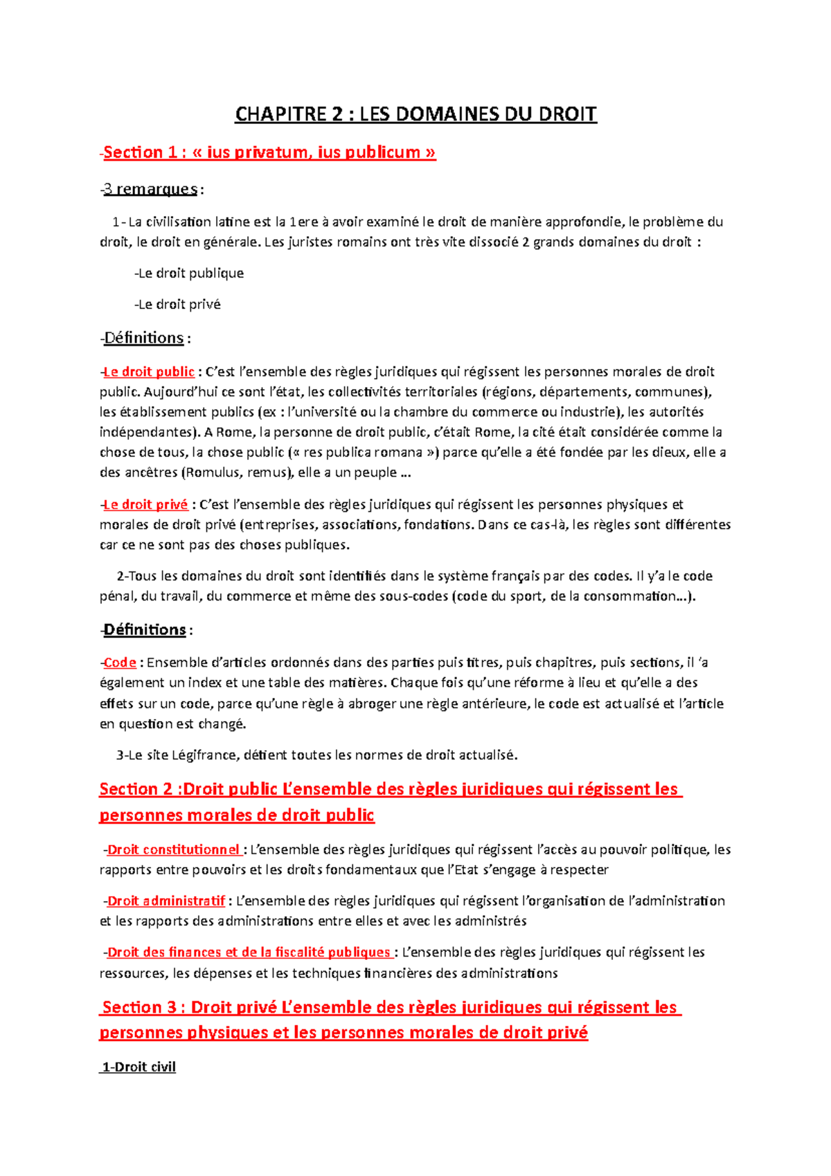 Chapitre 2 intro au droit - CHAPITRE 2 : LES DOMAINES DU DROIT - Section 1 : « ius privatum, ius ...