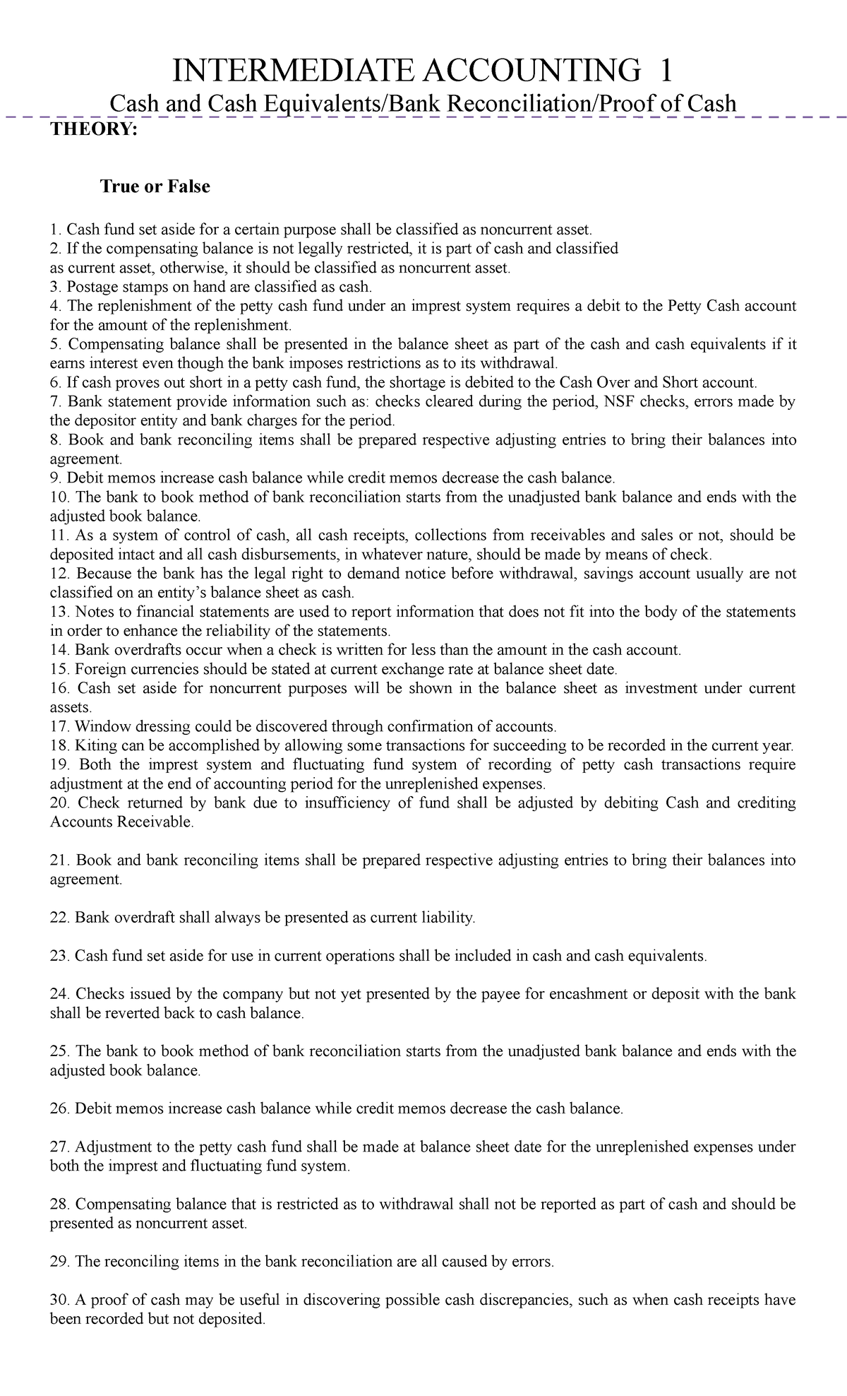 1. Cash and Cash Equivalents, Bank Reconciliation, Proof of Cash ...