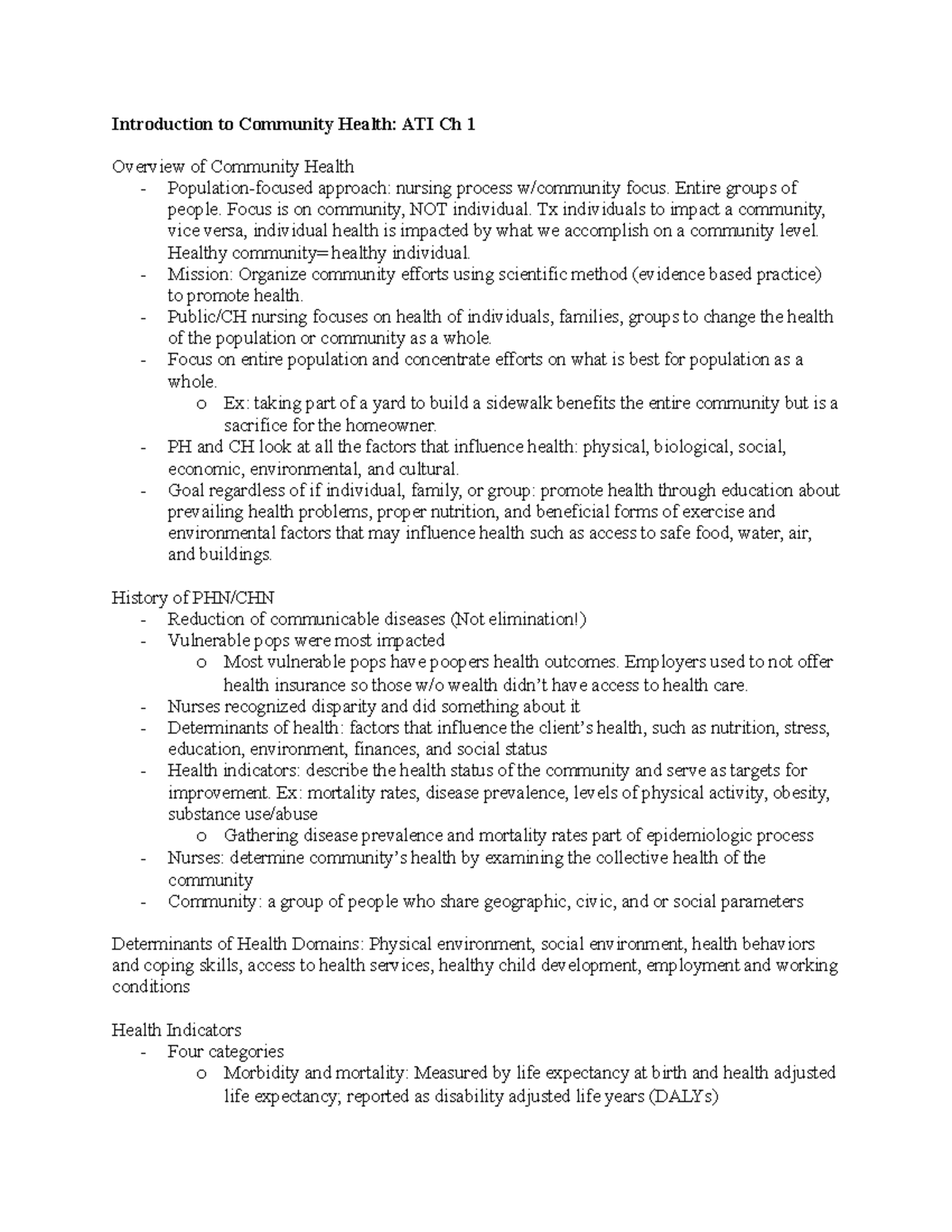 Community Health Test 1Notes - NURB 4220 - NSU - Studocu