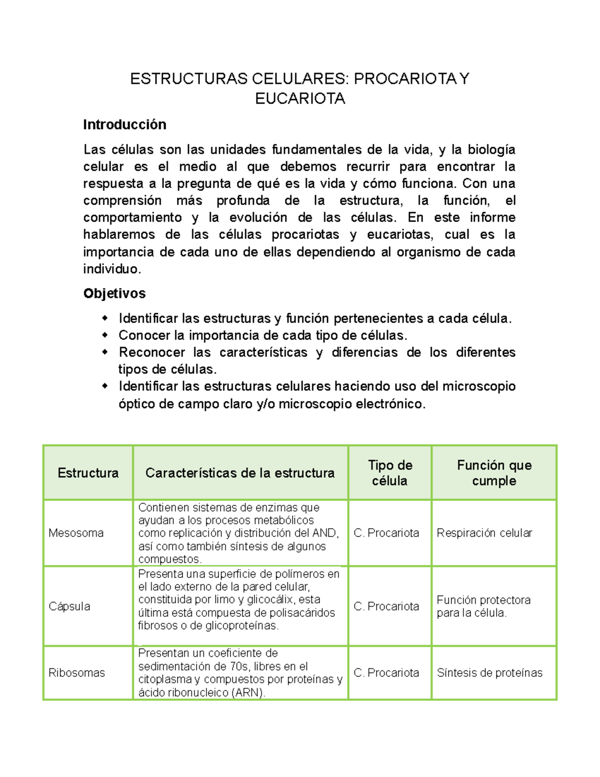 Estructuras Celulares - ESTRUCTURAS CELULARES: PROCARIOTA Y EUCARIOTA ...