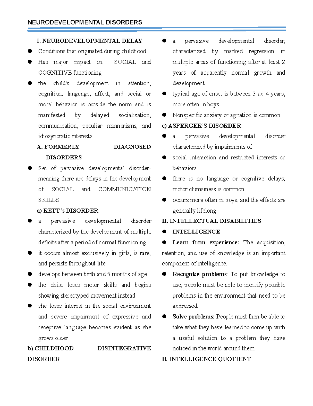 Psychiatric Nursing- Neurodevelopmental Disorders - I ...