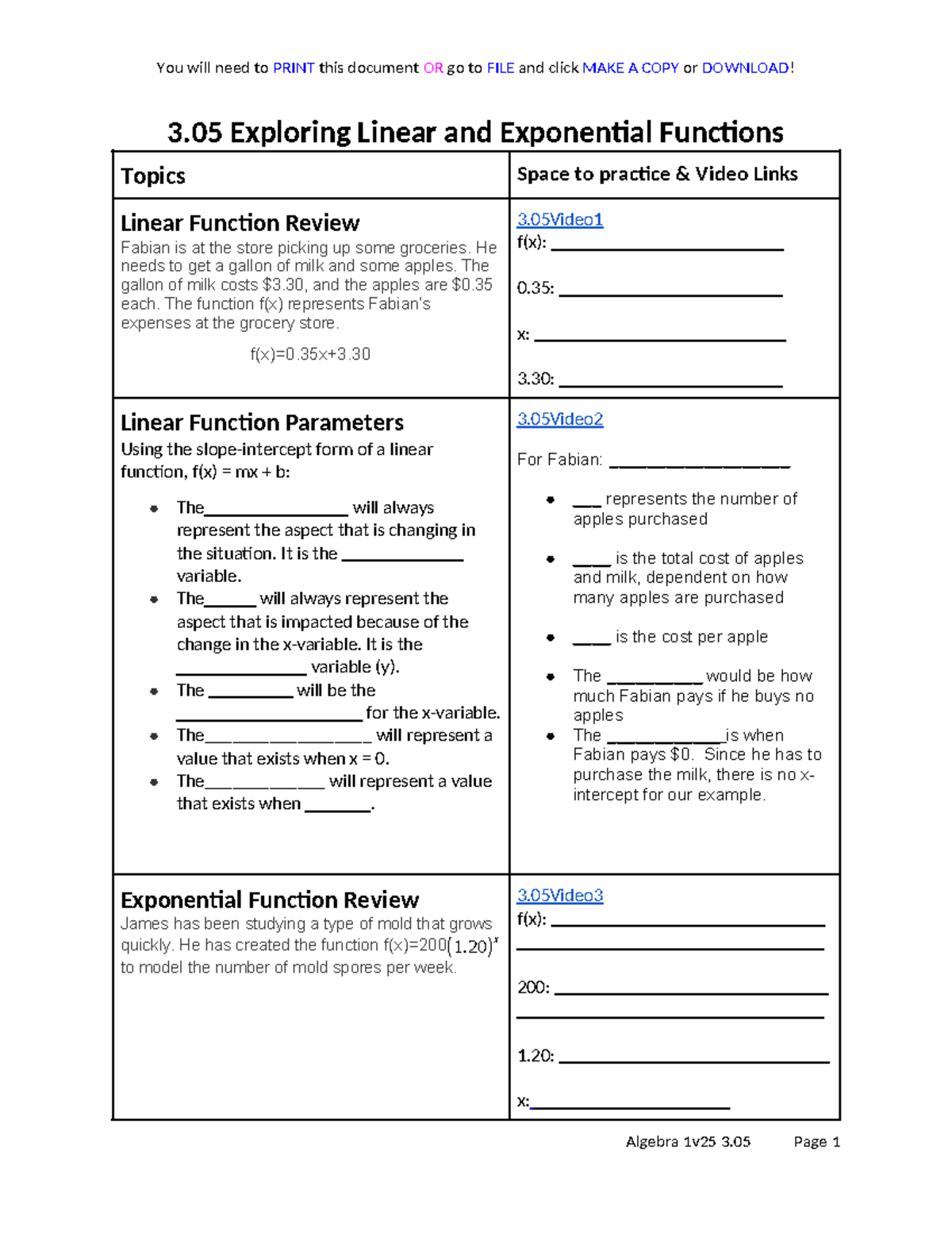3.05 Guided Notes Flex - 3 Exploring Linear and Exponential Functions ...