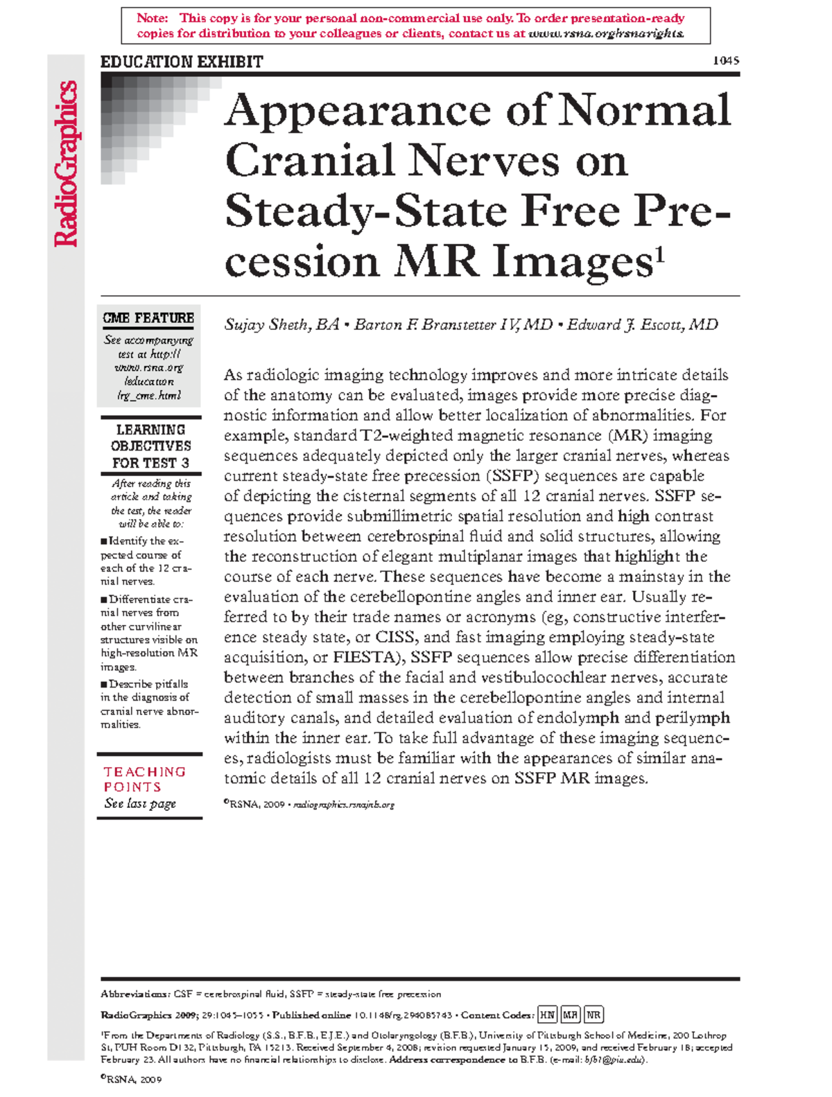 Pares craneales RSNA - EDUCATION EXHIBIT 1045 Sujay Sheth, BA • Barton ...