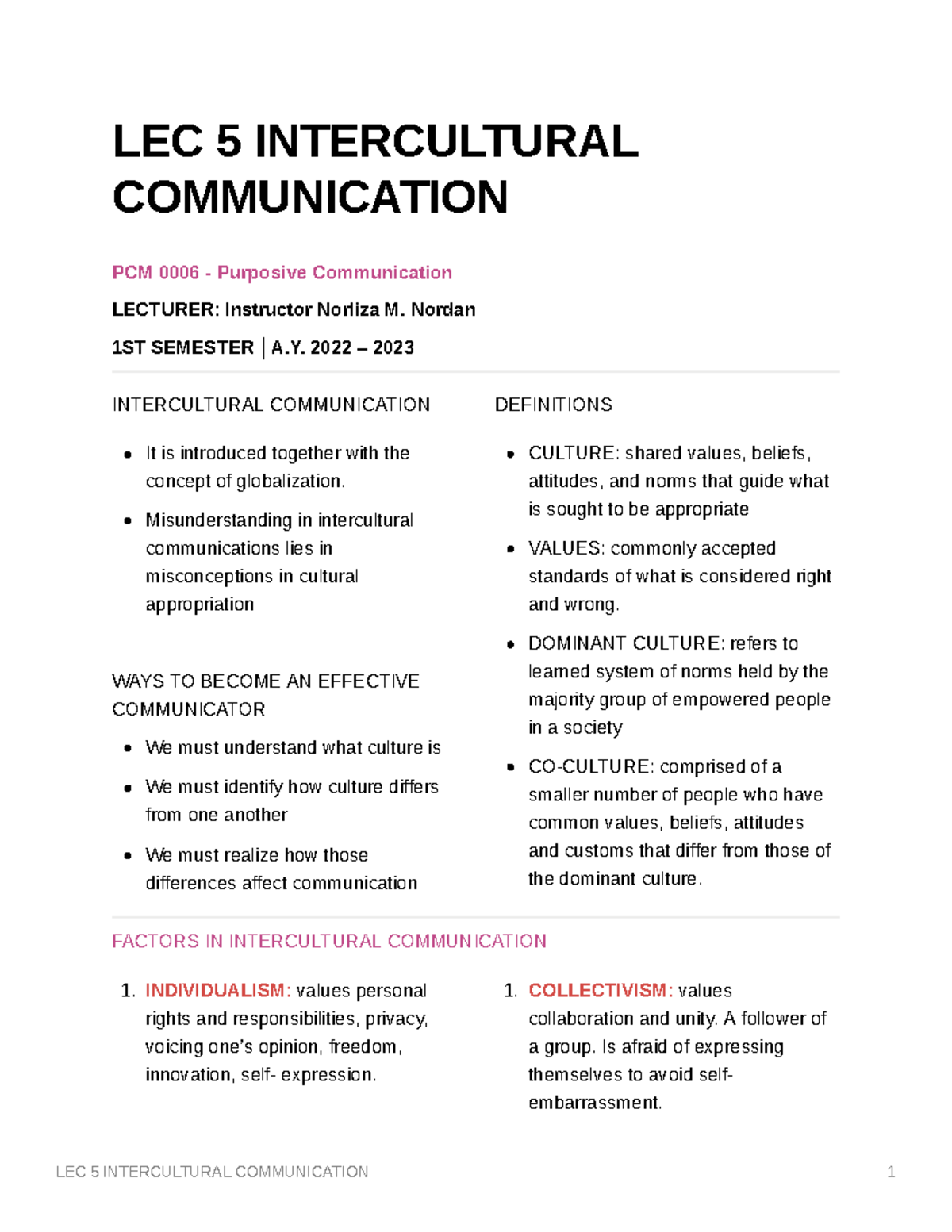 LEC 5 Intercultural Communication - LEC 5 INTERCULTURAL COMMUNICATION 1 LEC 5 INTERCULTURAL ...