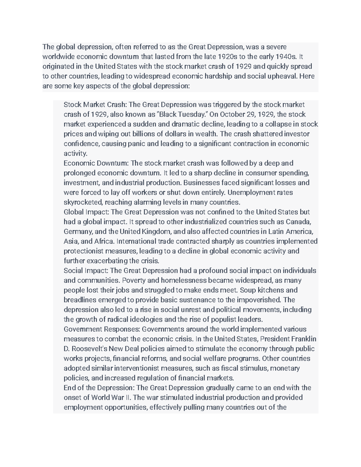 Global Depression - The global depression, often referred to as the ...