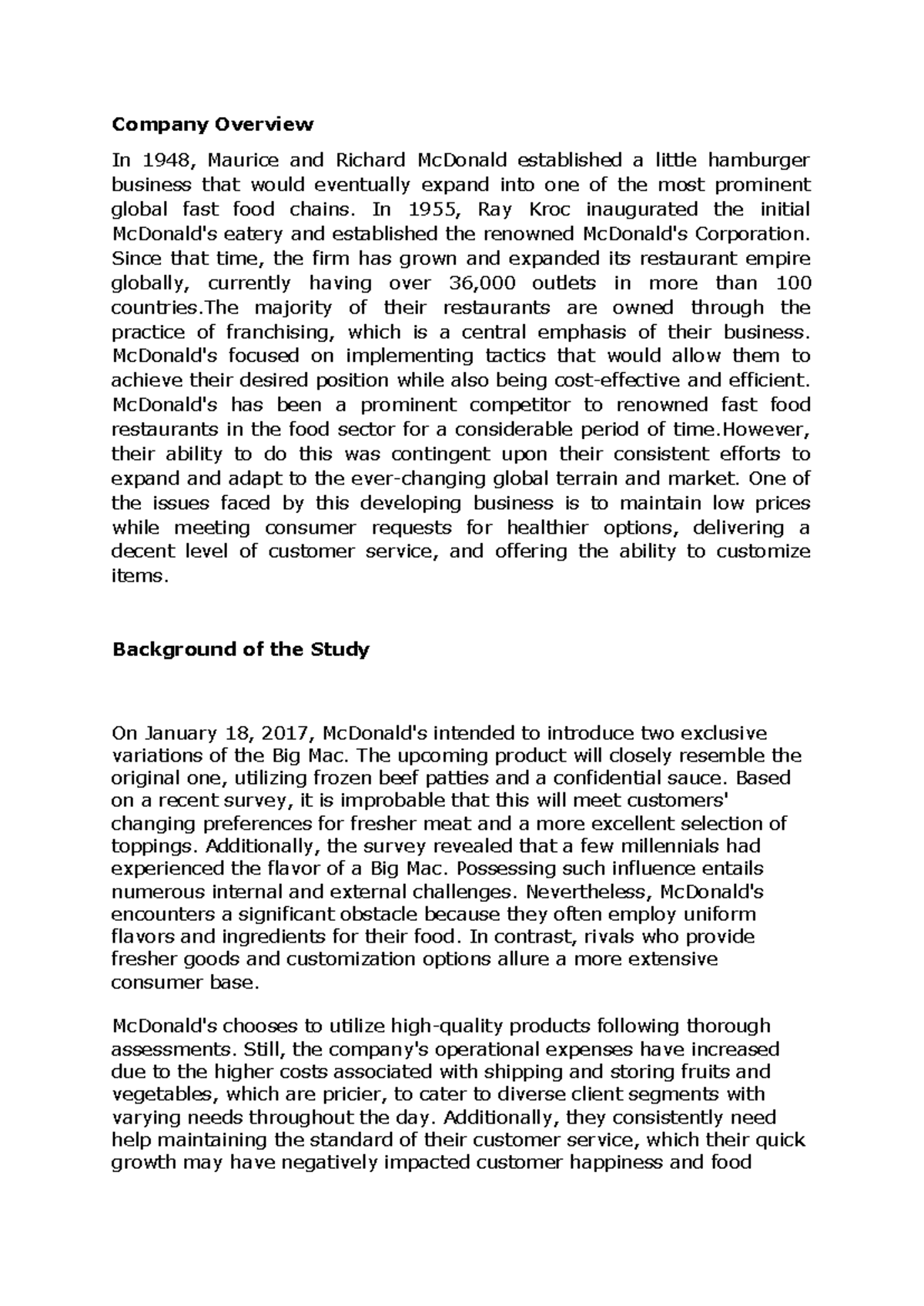 Case Analysis - case study - Company Overview In 1948, Maurice and ...