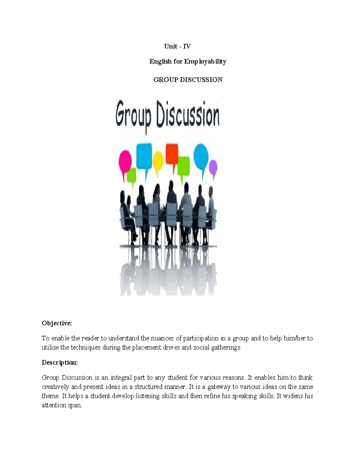 Unit - 4(Material) - Unit - IV English for Employability GROUP ...