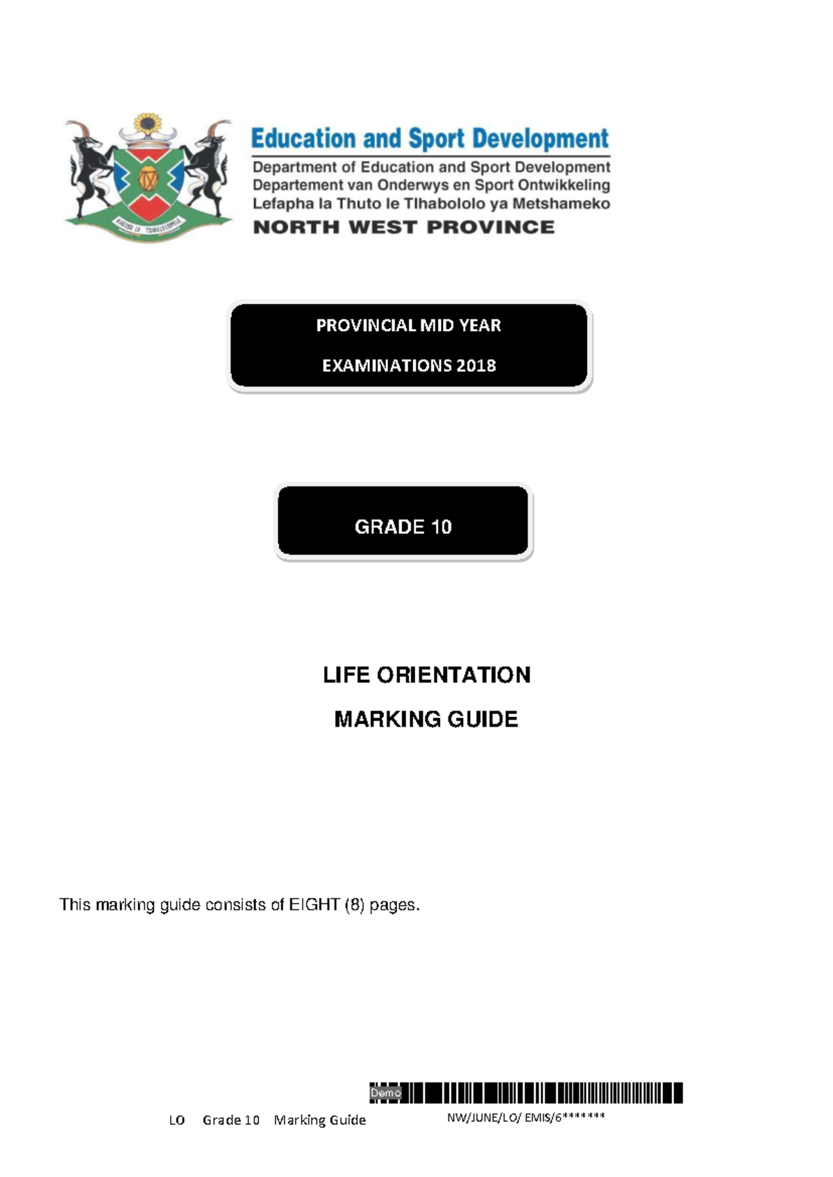 =Life Orientation GR 10 MEMO now - LIFE ORIENTATION MARKING GUIDE This ...