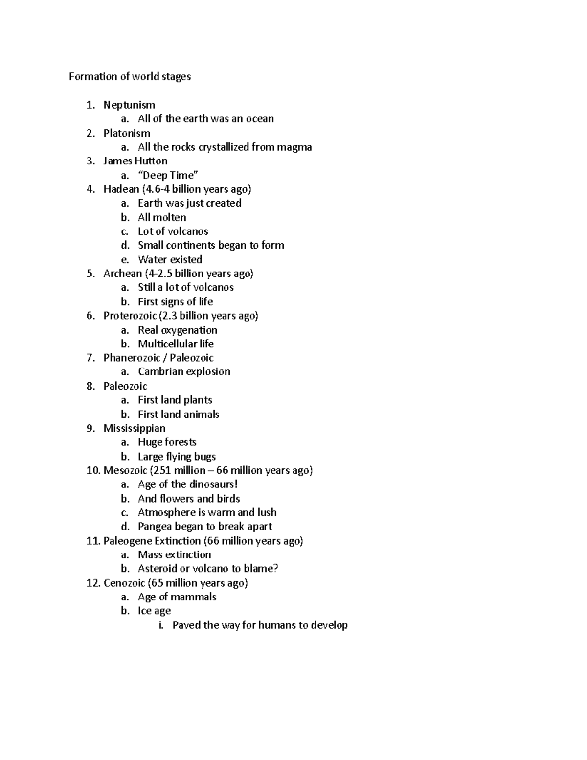 Formation of world stages - Formation of world stages Neptunism a. All ...