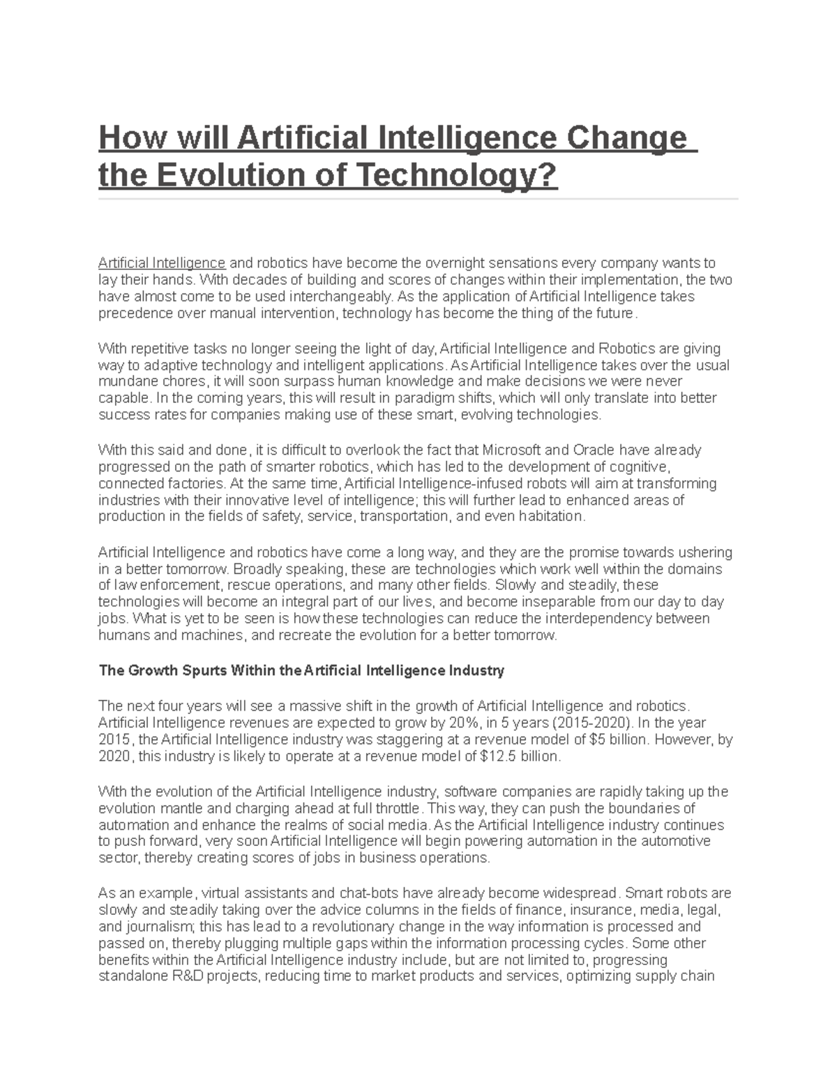 5.0 How will Artificial Intelligence Change the Evolution of Technology ...