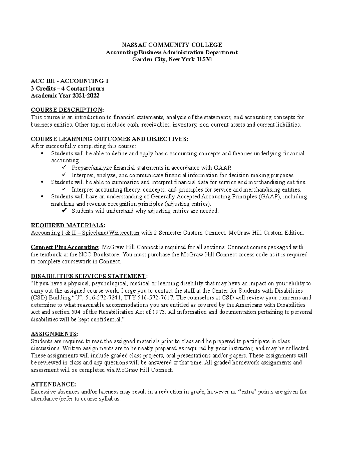 ACC 101 Course Outline - Account introduction - NASSAU COMMUNITY ...
