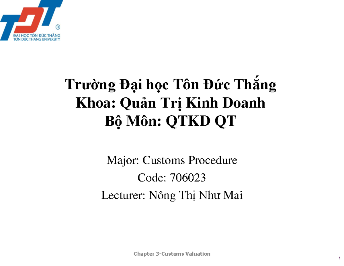 Elearning-Chapter 3-Customs Valuation 2 - Trường Đại học Tôn Đức Thắng ...