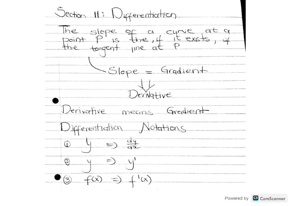 Differentiation Part 1 - Section 11 : Differentiation The slope or a ...