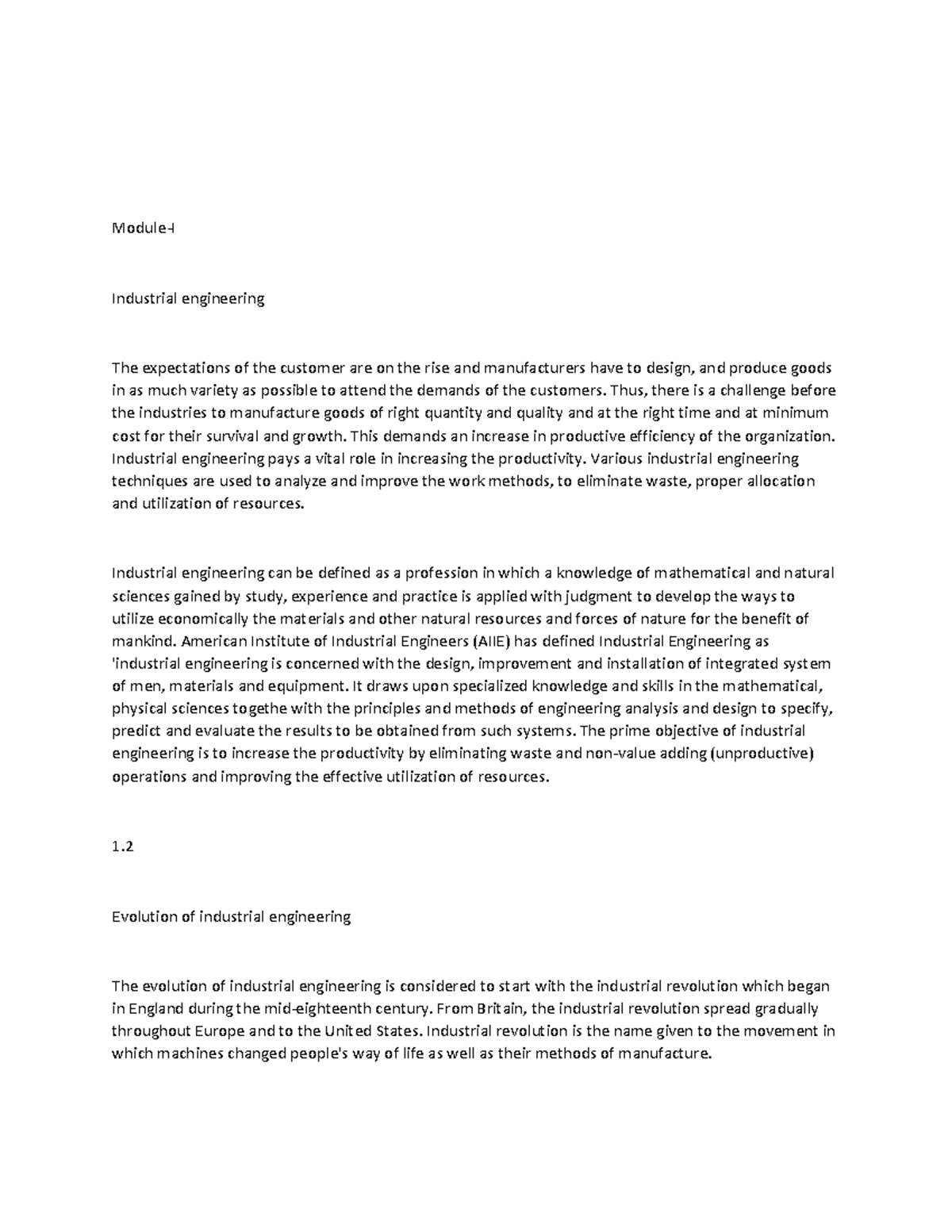 IE mod 1 - Notes about Industrial engineering - Module-I Industrial ...