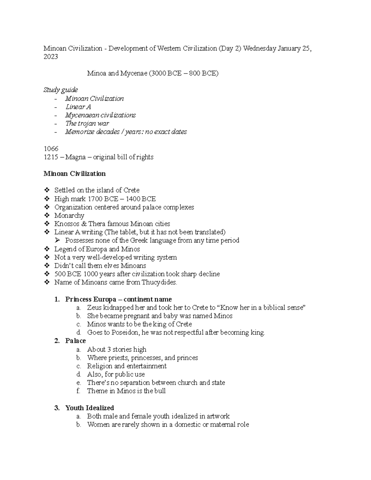 Minoan Civilization - Development of Western Civilization (Day 2 ...