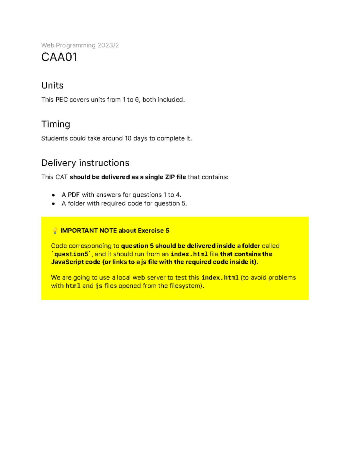 CAA1 - solution - CAA1 resuelta - Web Programming 2023/ CAA Units This ...