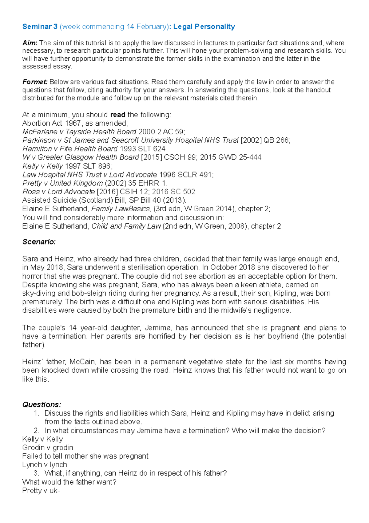 Seminar 3 Legal Personality notes - Seminar 3 (week commencing 14 ...