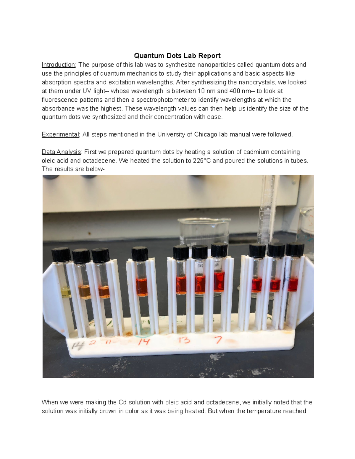 Quantum Dots Lab Report - Quantum Dots Lab Report Introduction : The ...