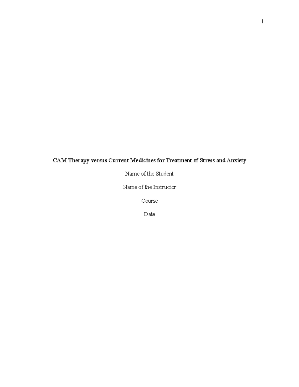 CAM Therapy versus Current Medicines for Treatment of Stress and ...