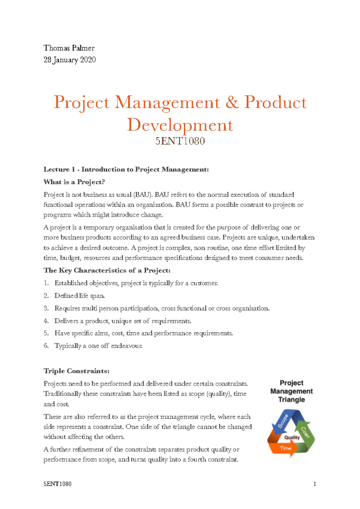Project Management & Product Development Revision - Thomas Palmer 28 ...