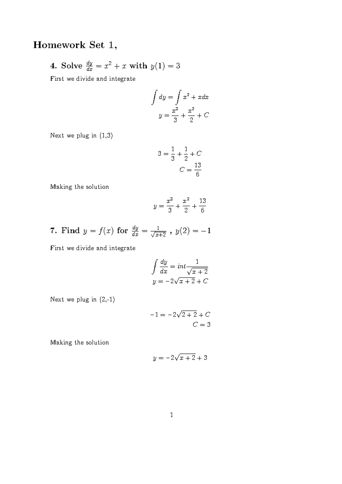 HW 3D - Homework for differential equations - Homework Set 1, 4. Solve ...