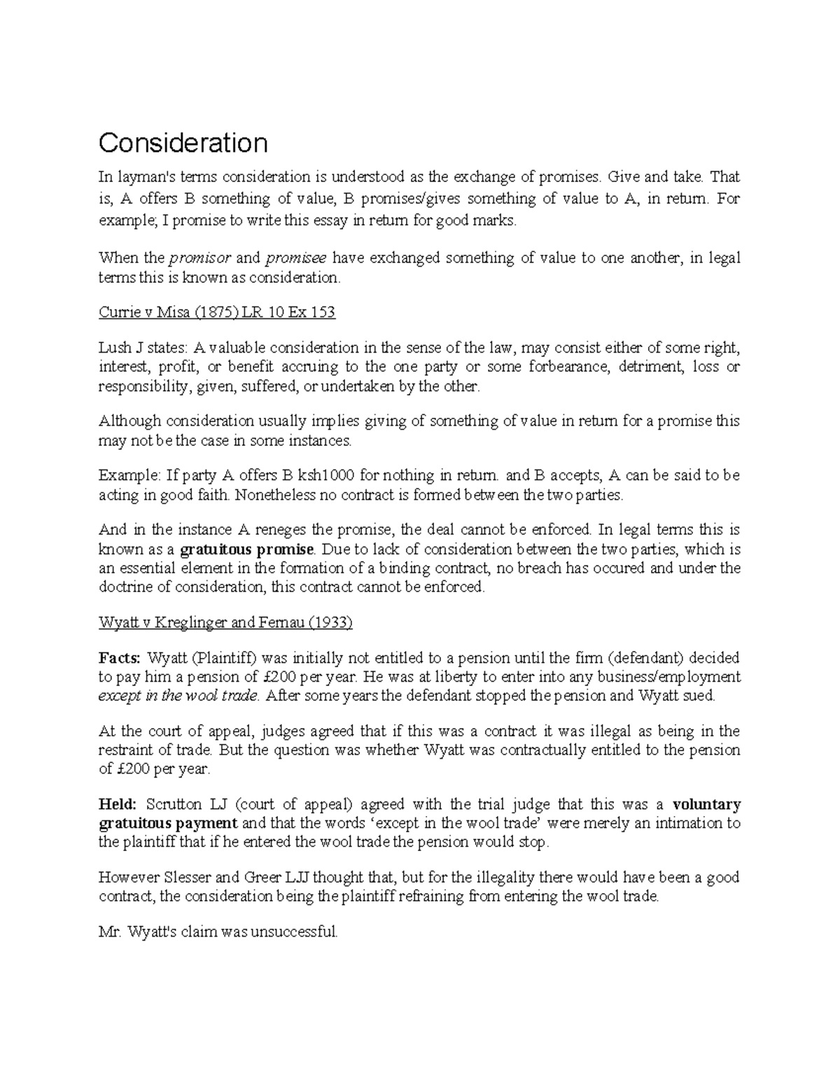 Consideration - Summary Law of Contracts - Consideration In layman's ...