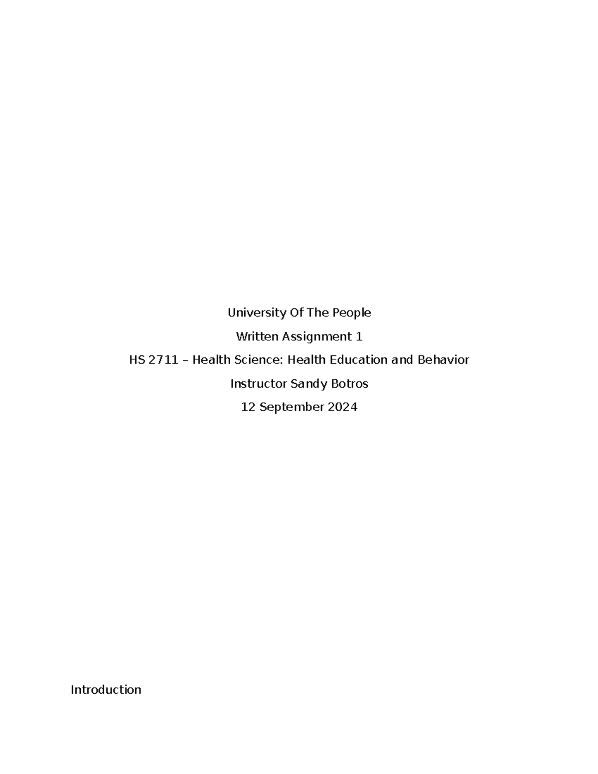 Written Assignment 1 Health Science - University Of The People Written ...
