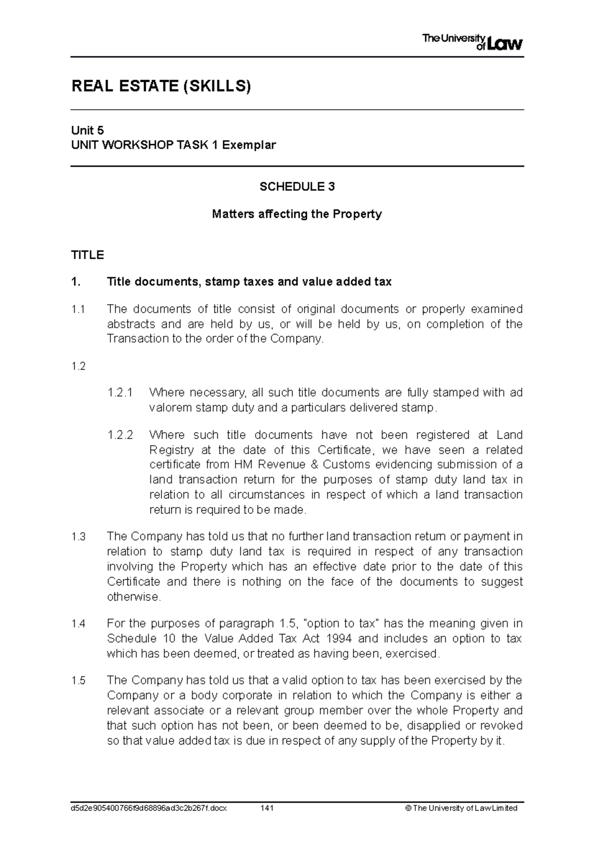 Workshop 5 Task 1 Exemplar - REAL ESTATE (SKILLS) Unit 5 UNIT WORKSHOP ...