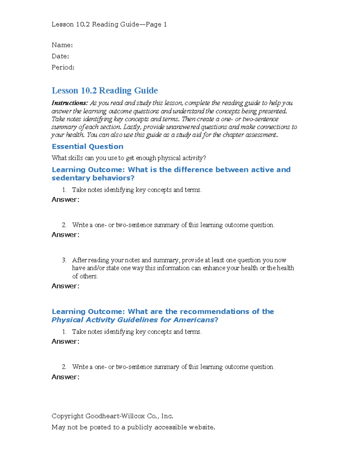 Ch10 ch10-02 readingguide - Lesson 10 Reading Guide—Page 1 Name: Date ...