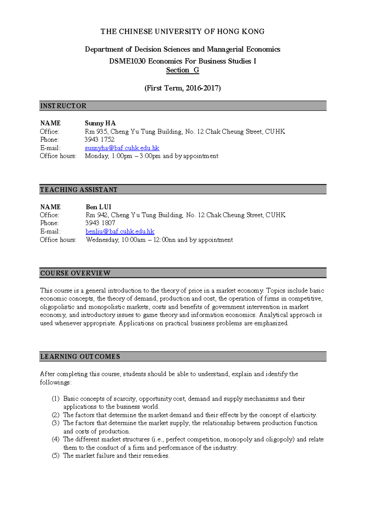 Section G Course Outline - THE CHINESE UNIVERSITY OF HONG KONG ...