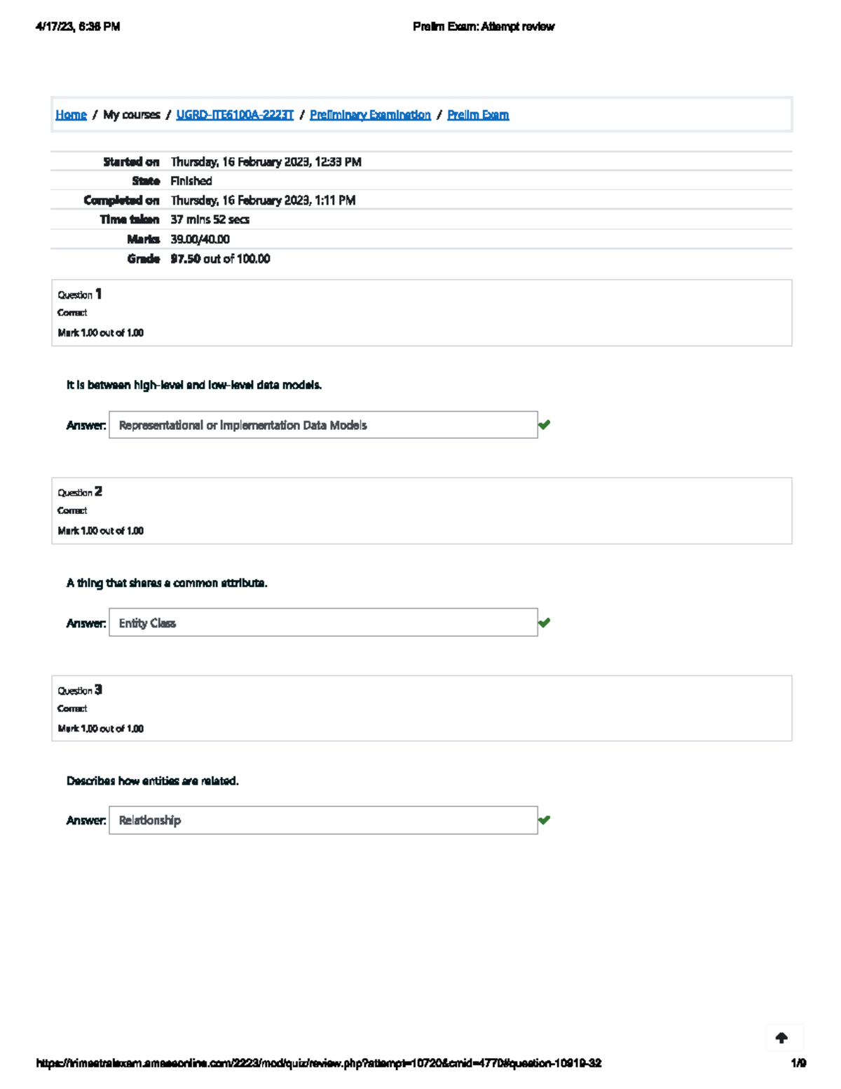 Database Pre Exam - Fundamentals of database - Studocu