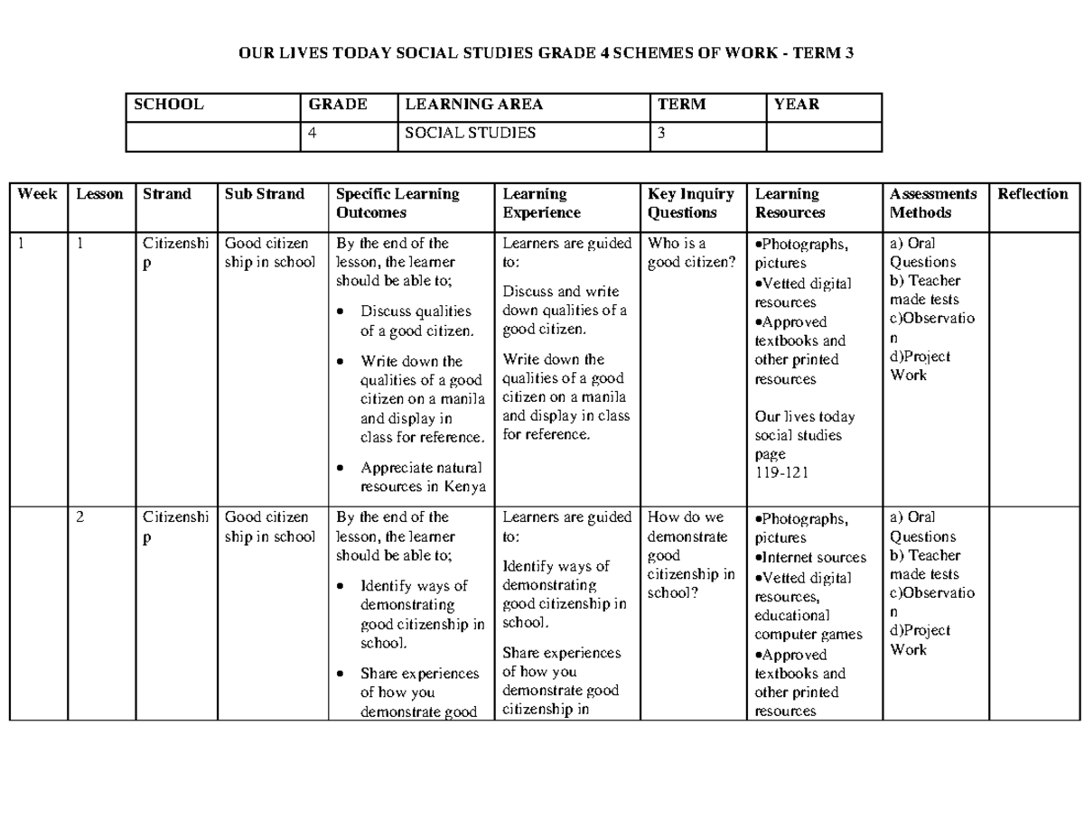 Grade 4 TERM 3 Social Schemes our lives - OUR LIVES TODAY SOCIAL ...