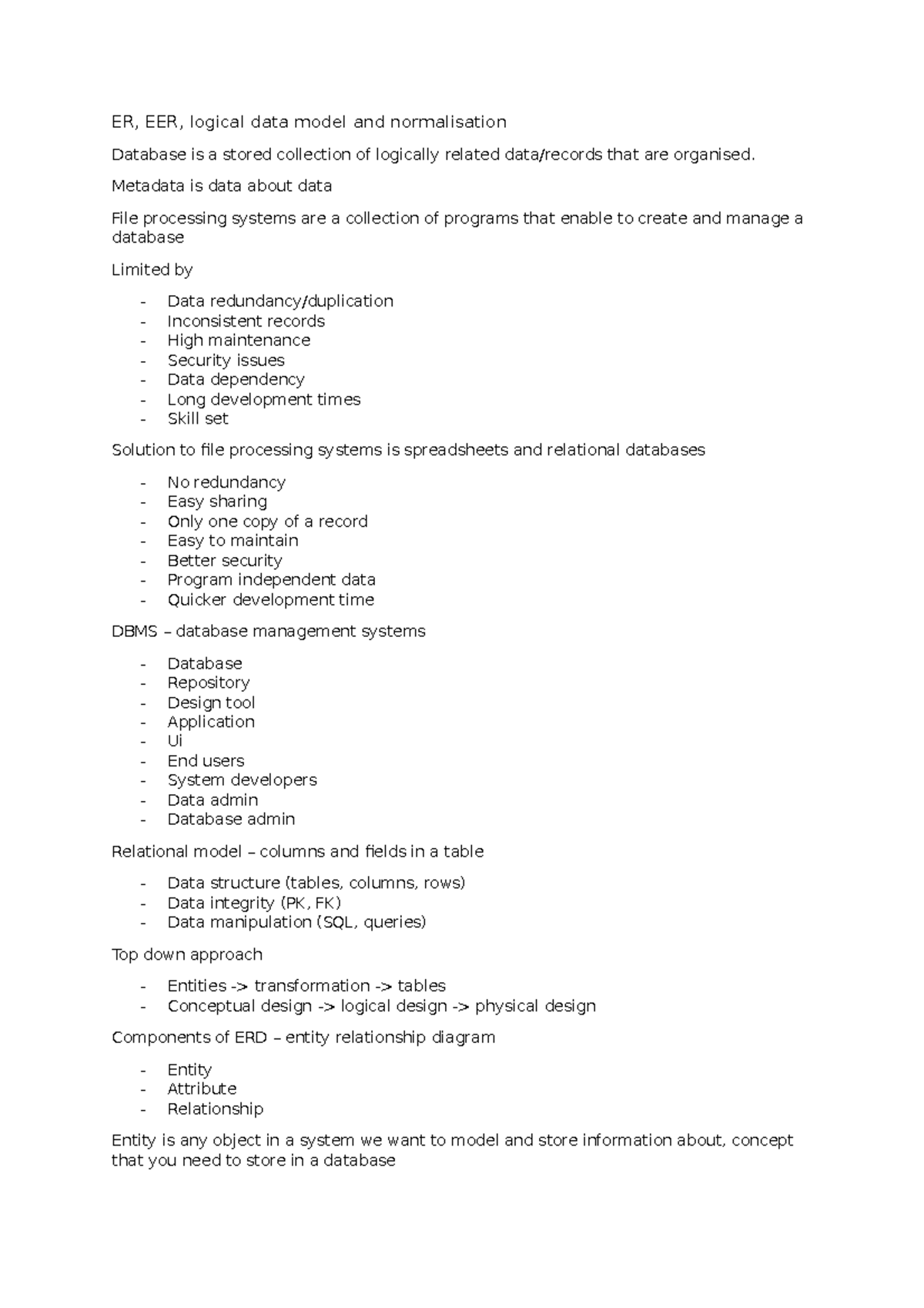 ISYS114 Notes - ER, EER, logical data model and normalisation Database ...