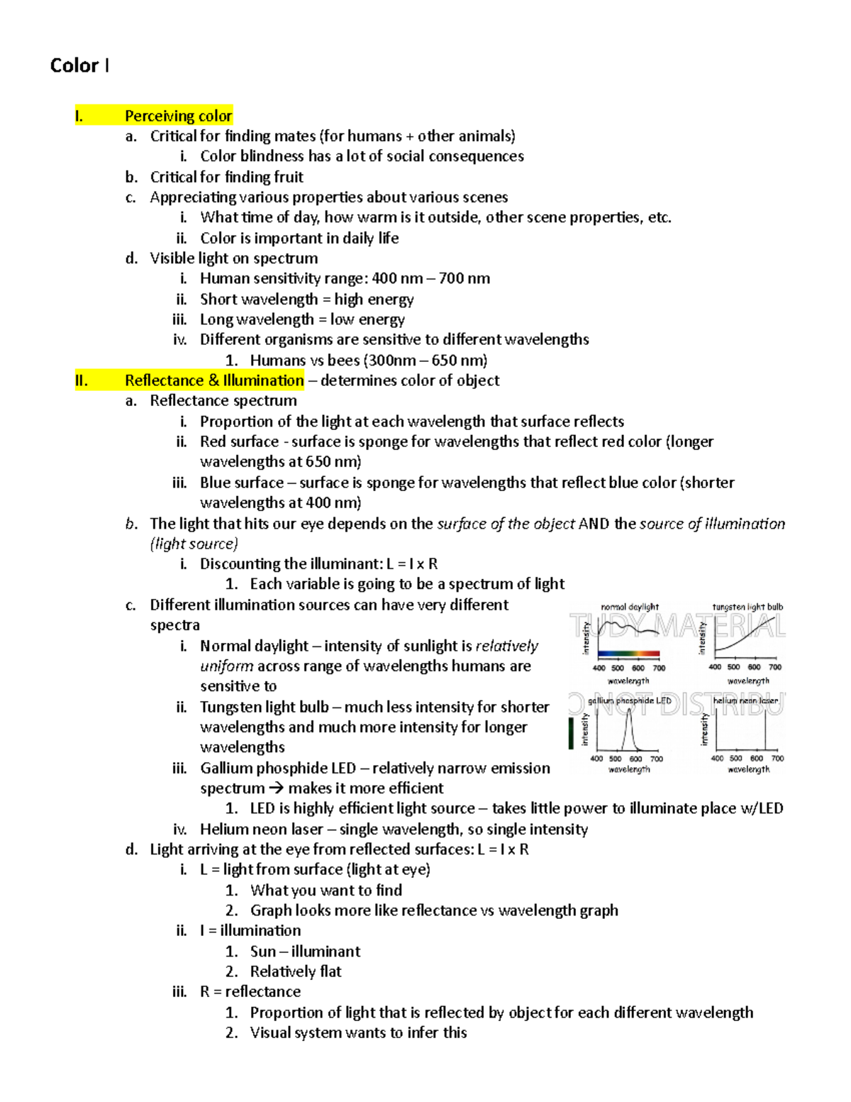Exam 3 Study Guide - Color I I. Perceiving color a. Critical for ...