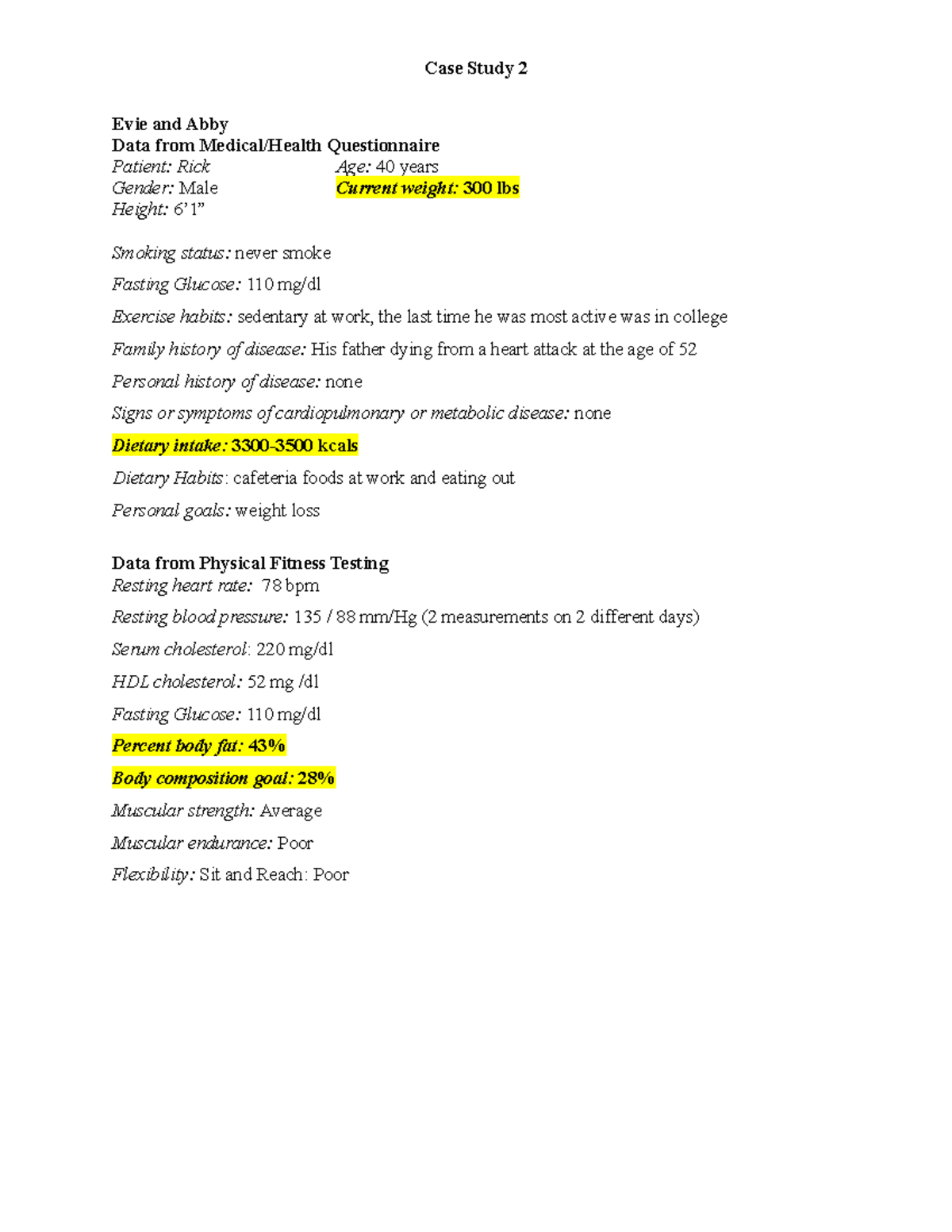 Case study 2 with rationale - Evie and Abby Data from Medical/Health ...