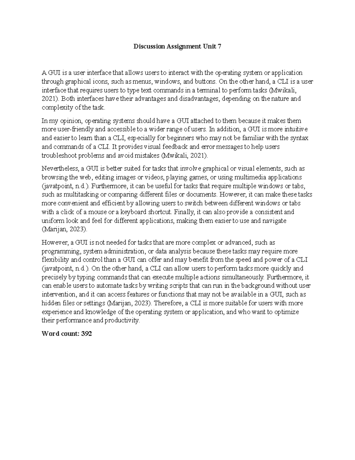 CS 2301 DA Unit 7 - The discussion assignment unit 7 for operating systems 1. - Discussion - Studocu