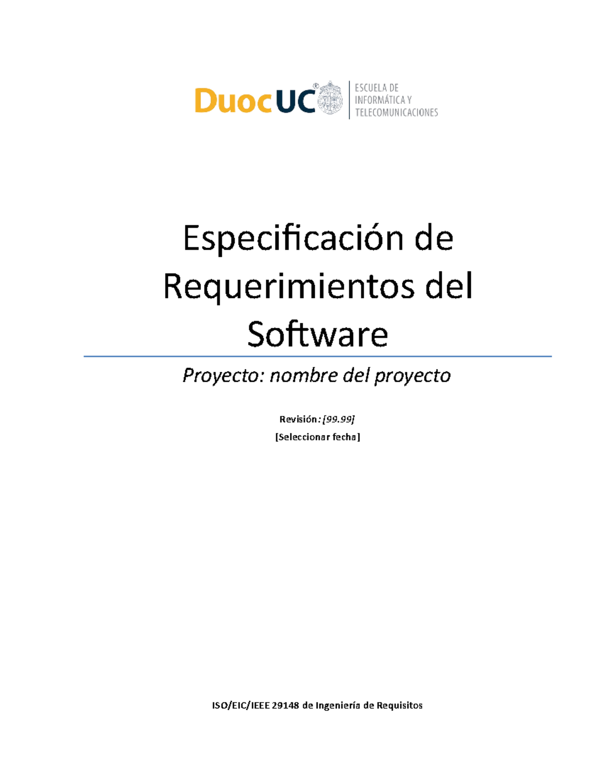 SRS - Plantilla analisis - Especificación de Requerimientos del Software Proyecto: nombre del ...