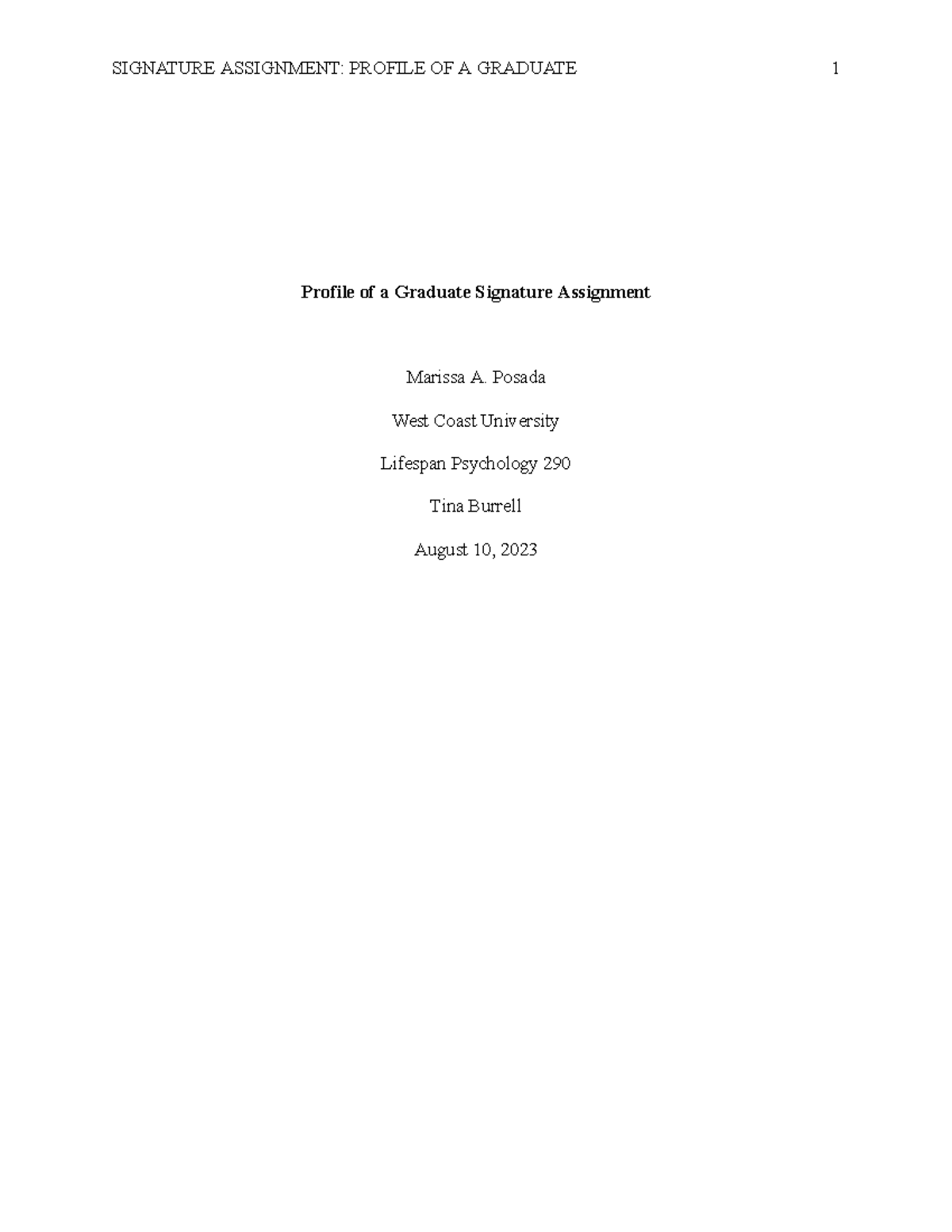 Signature Assignment Profile OF A Graduate - Profile of a Graduate ...