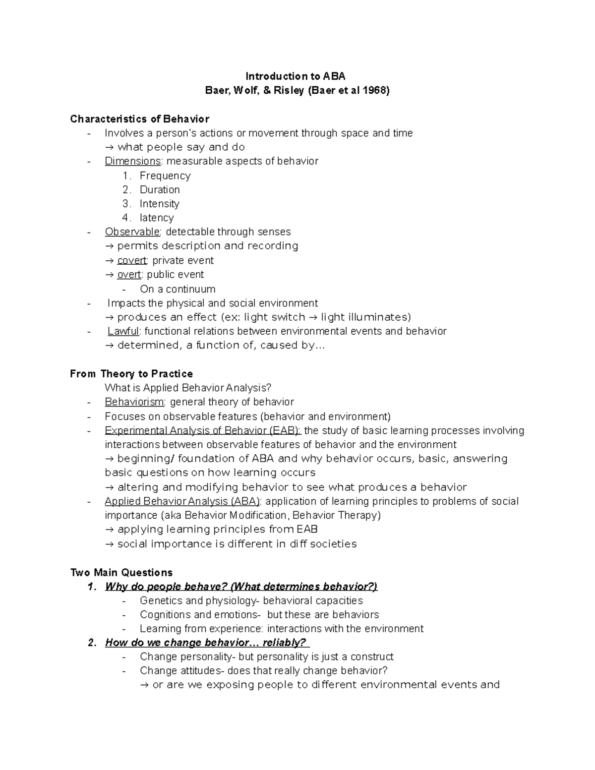 Introduction to ABA lecture - Introduction to ABA Baer, Wolf, & Risley ...