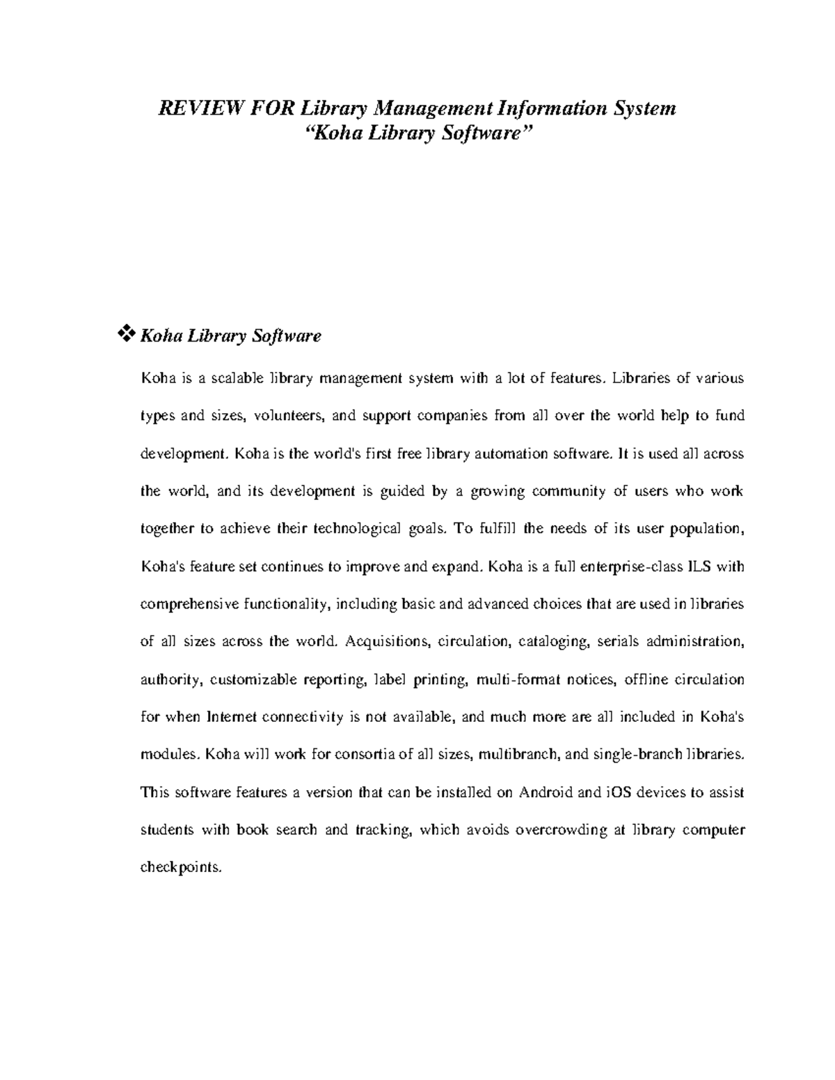 “Koha Library Software” - REVIEW FOR Library Management Information ...