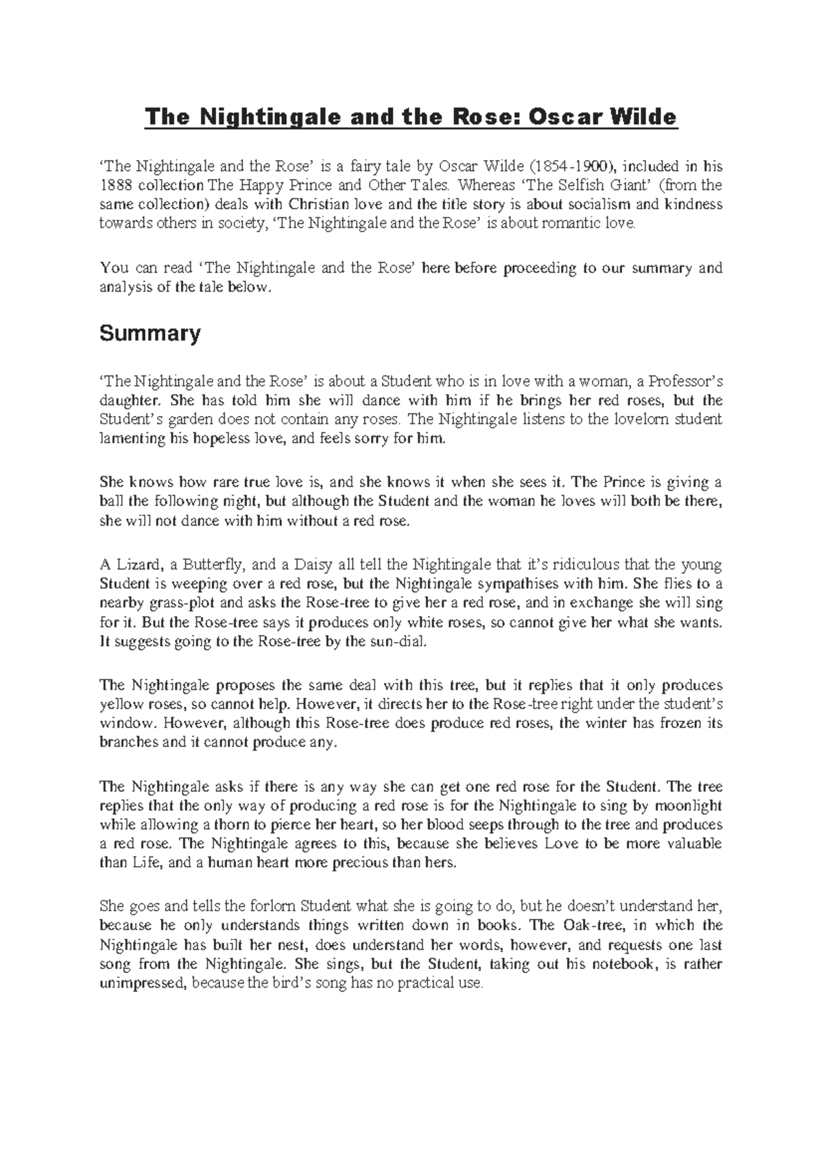 Introduction to Fiction and non Fiction Prose - The Nightingale and the ...