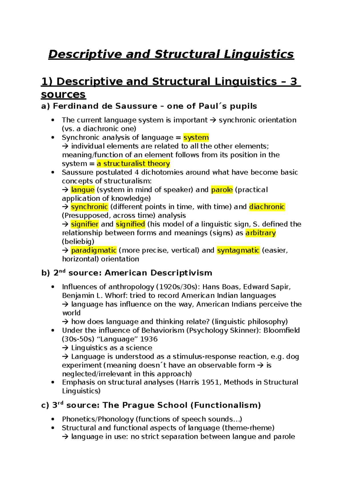 Descriptive and Structural linguistics - a diachronic one) Synchronic ...