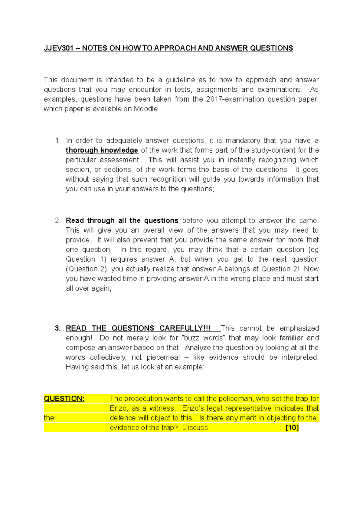 HOW to answer questions - JJEV301 – NOTES ON HOW TO APPROACH AND ANSWER ...