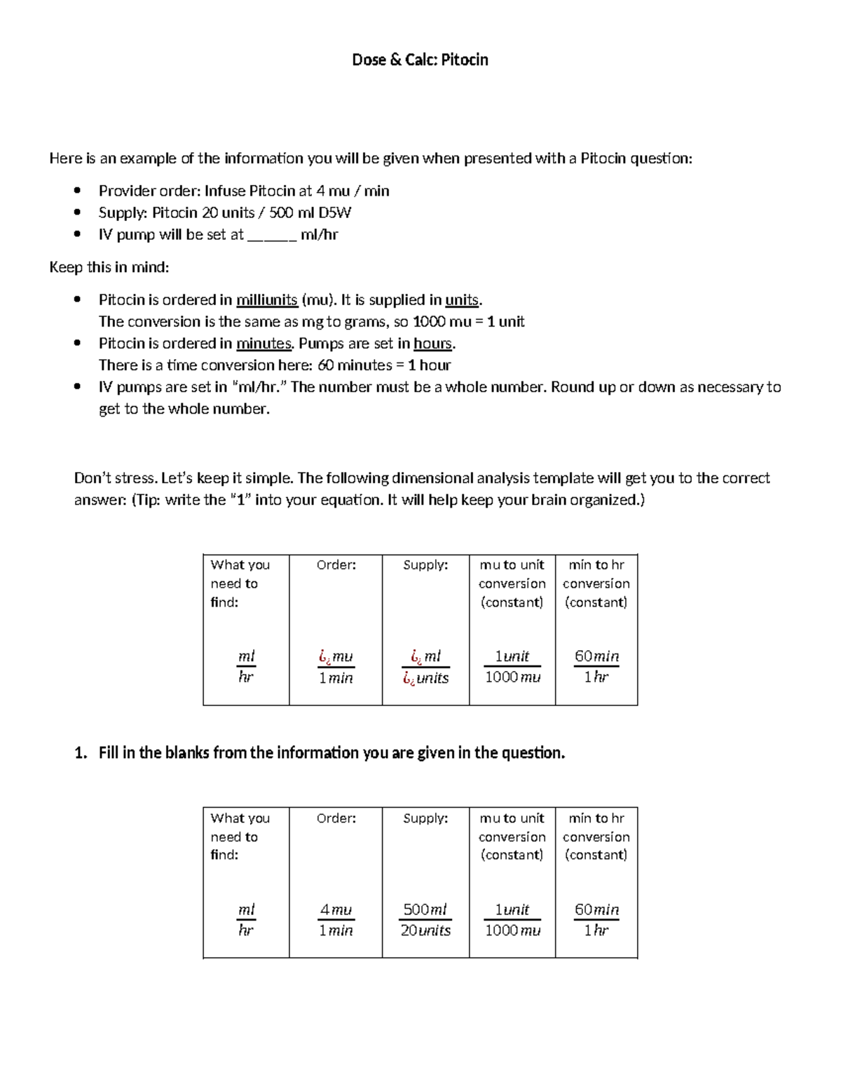 Pitocin Calculation - Dosage cal - Dose & Calc: Pitocin Here is an ...
