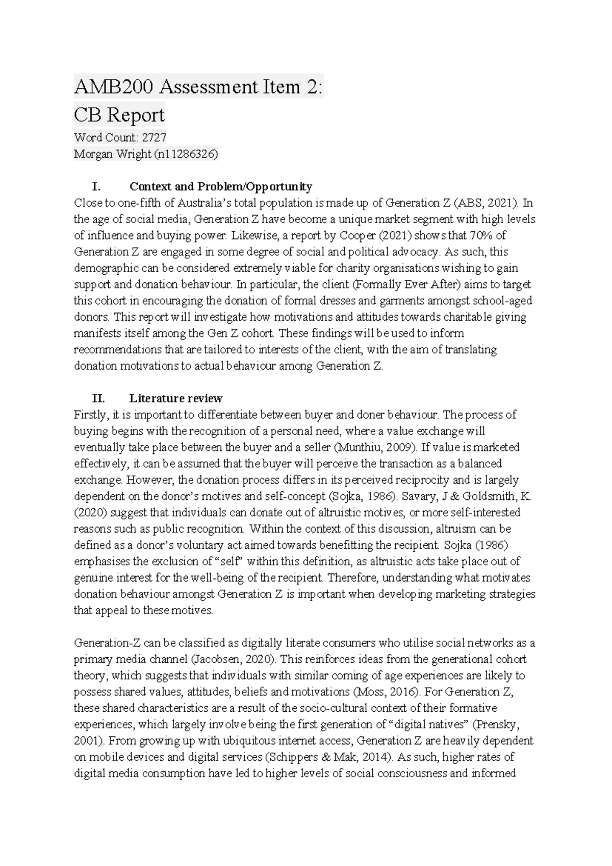 AMB 200 Consumer Behaviour Report - AMB200 Assessment Item 2: CB Report ...