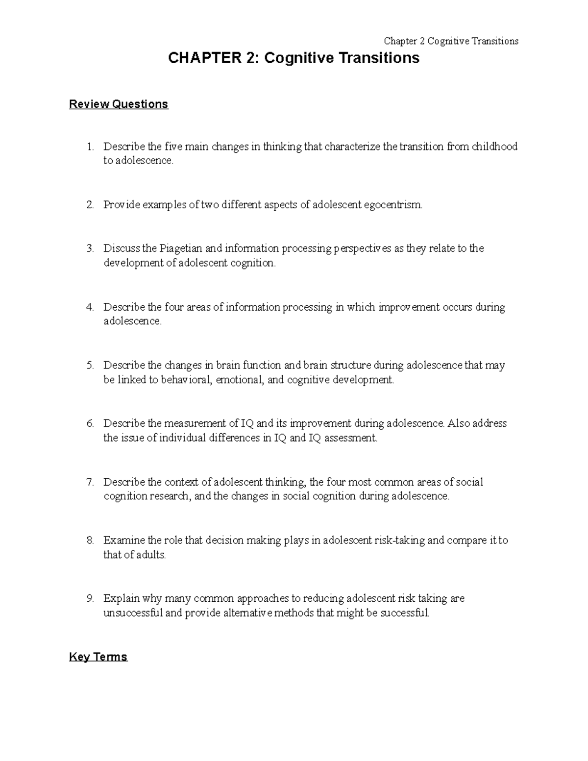 Chapter 2 Notes: Cognitive Transitions - CHAPTER 2: Cognitive ...