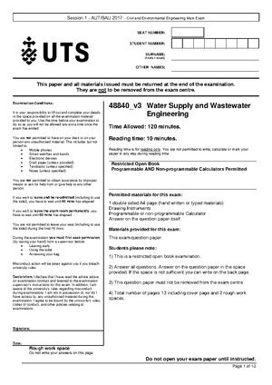 Notes/ Cheat sheet - WASTEWATER TREATMENT Sludge Treatment 3 ...