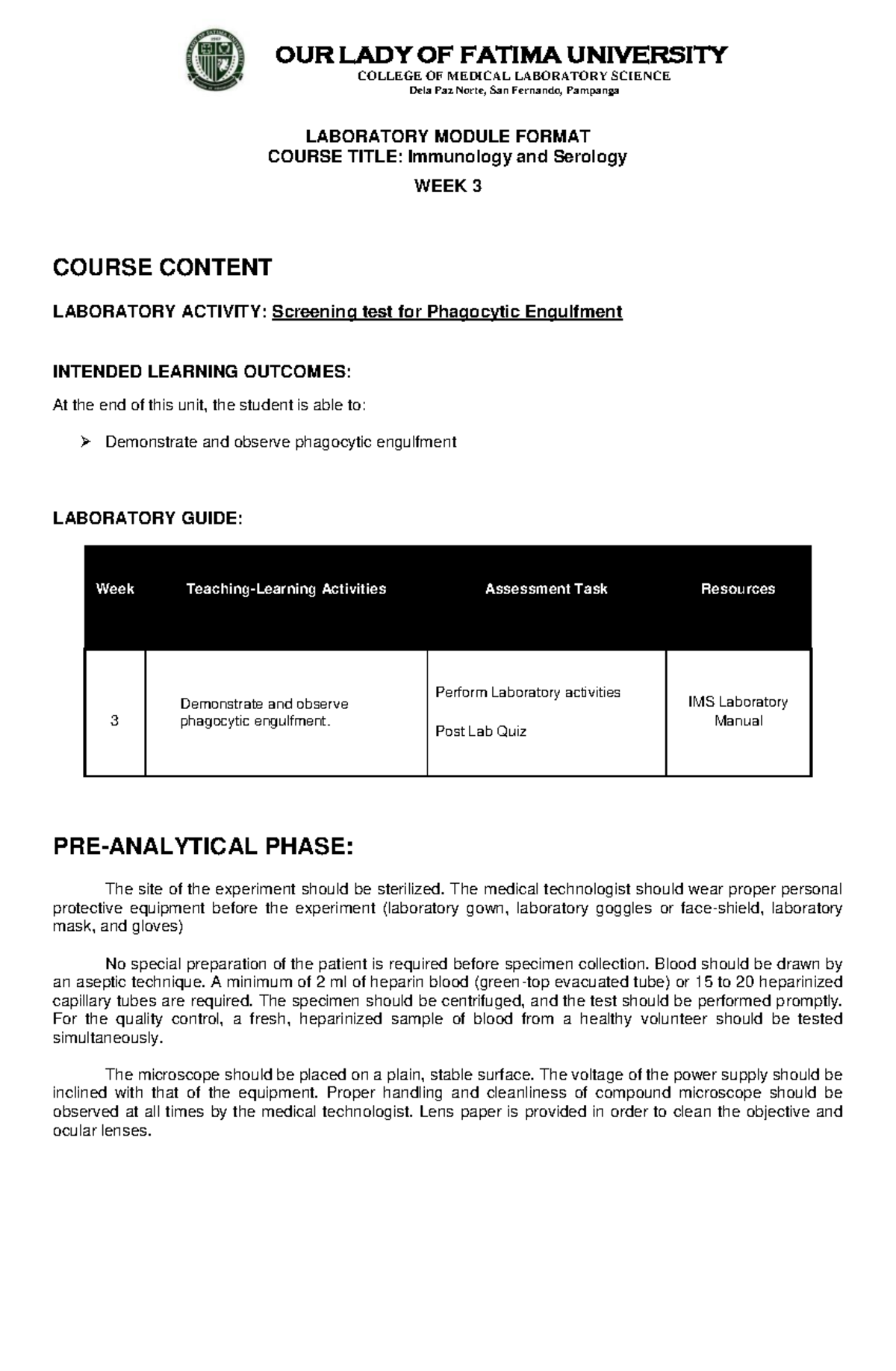 WEEK 3- Phagocytic Engulfment Study Module - OUR LADY OF FATIMA ...