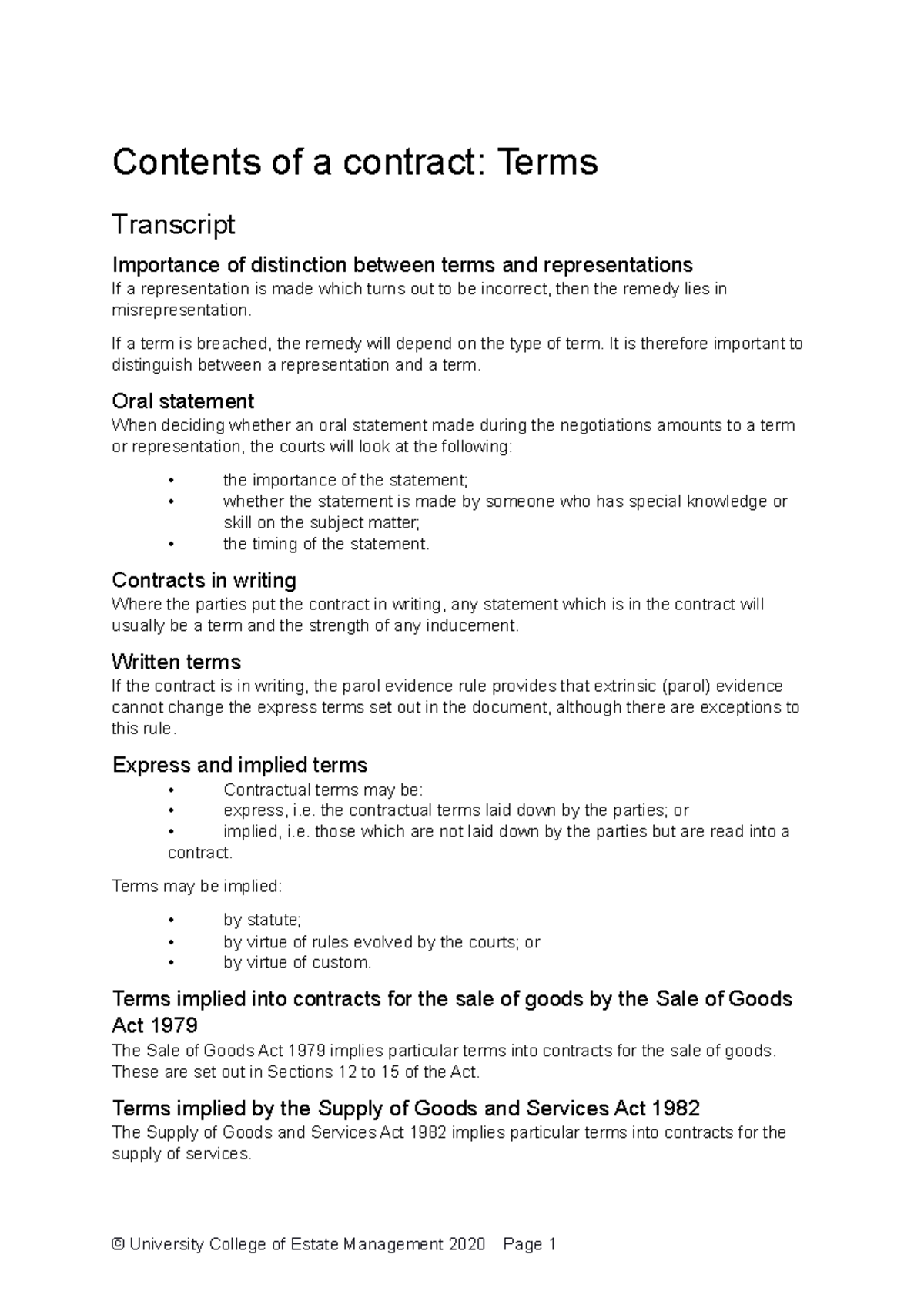 LAW7LFS Contents of a contract Terms Transcript - Contents of a ...